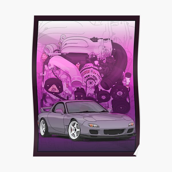 "RX-7 Fd3s with 13b engine (pink/light grey)" Poster by ArtyMotive ...