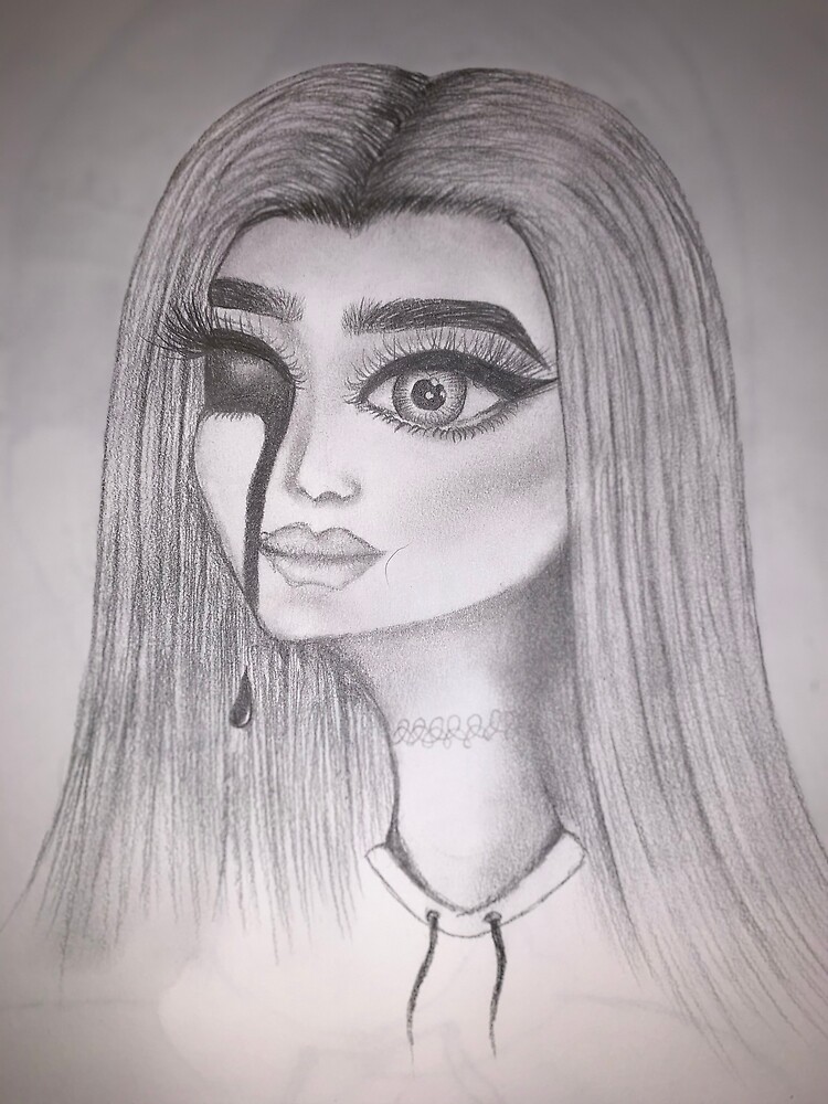 Lámina artística «Dibujo espeluznante dibujo de niña de terror Dibujado ...