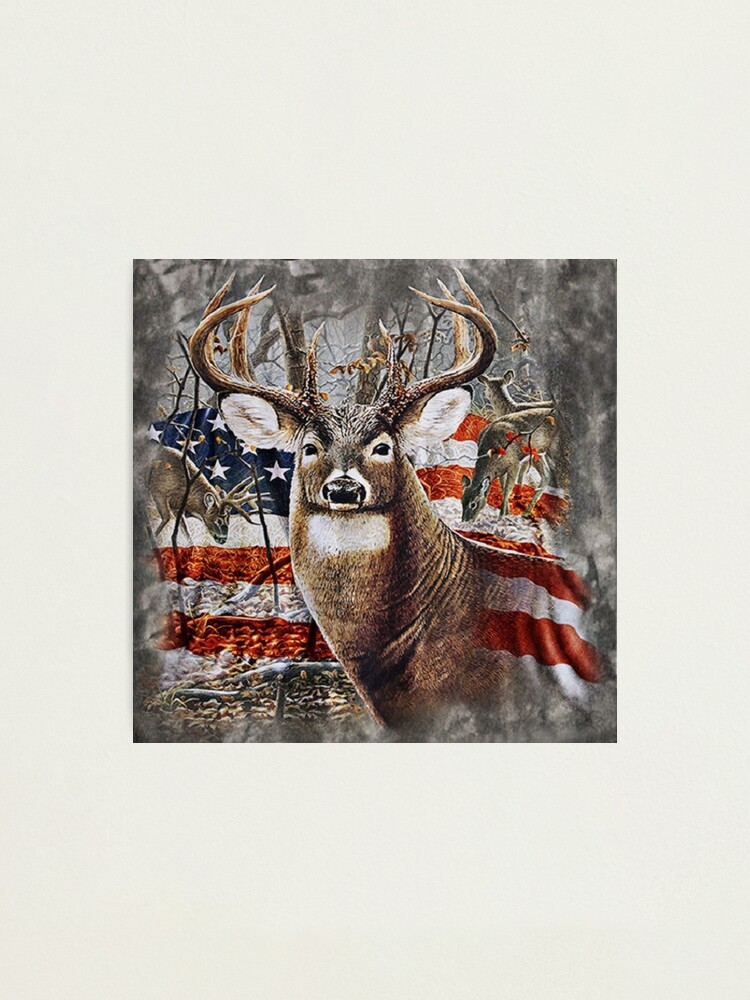 "Deer in Tree Forest American Flag Animal Hunting" Photographic Print ...