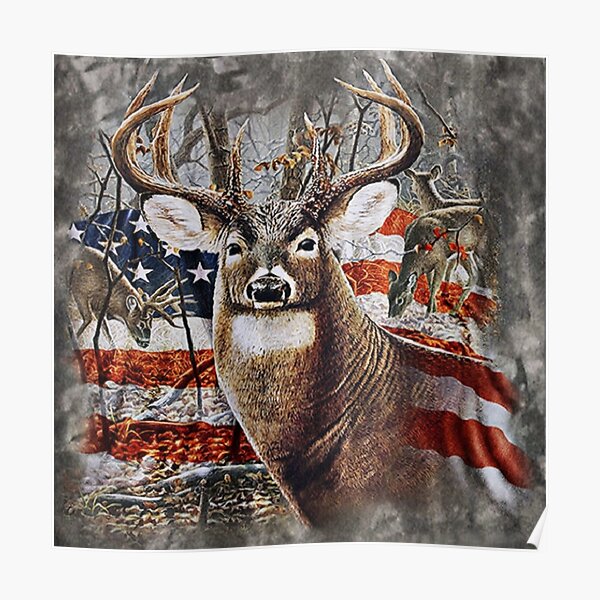"Deer in Tree Forest American Flag Animal Hunting" Poster for Sale by ...