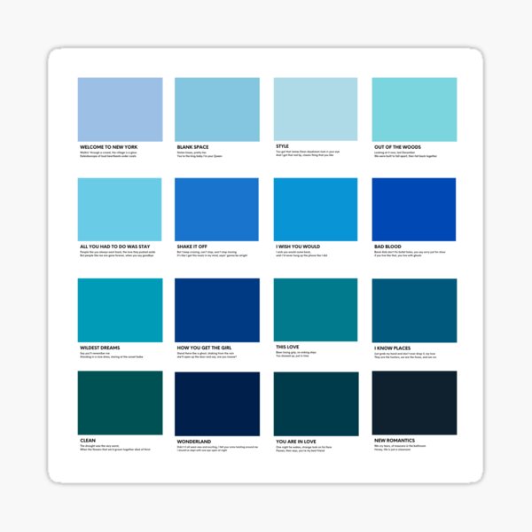 "Taylor Swift 1989 Album Pantone Colour Swatch Track list Compilation ...