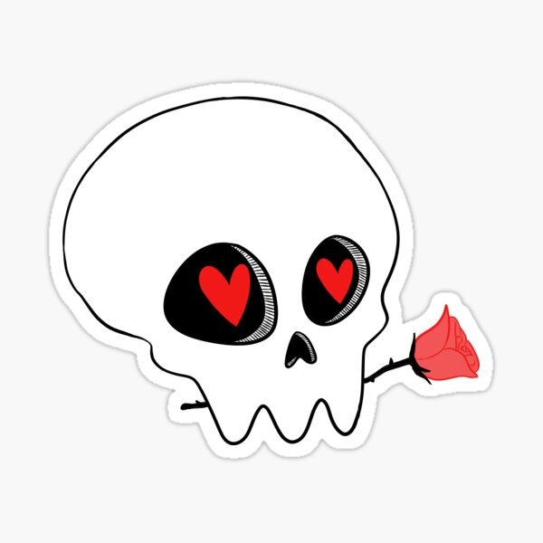 Pegatina «Calavera con ojos de corazón y rosa» de kenxhex | Redbubble