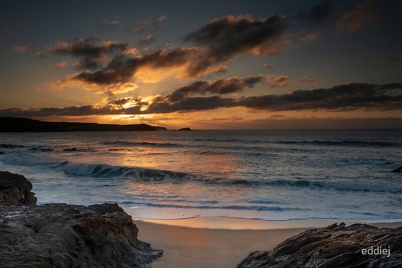 "Cornwall sunset from Little fistral beach Newquay " by eddiej | Redbubble