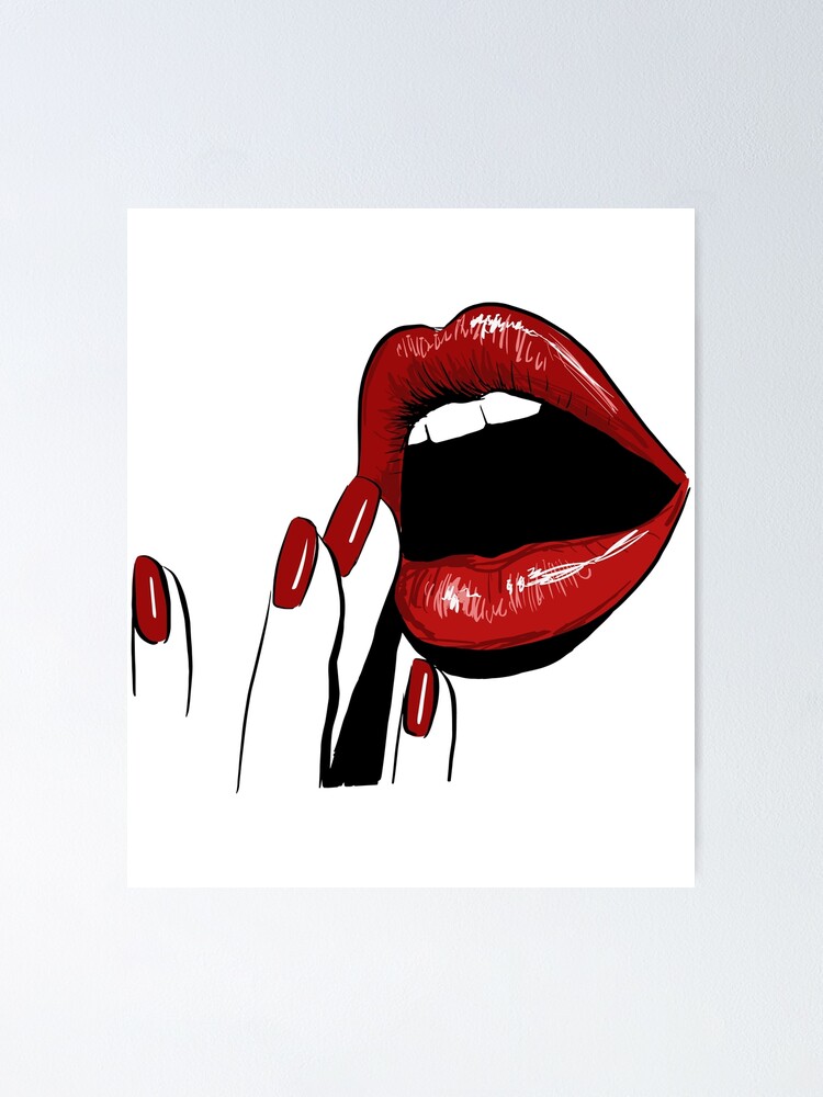 Sensual Juicy Opened Red Lips With Fingers Poster For Sale By