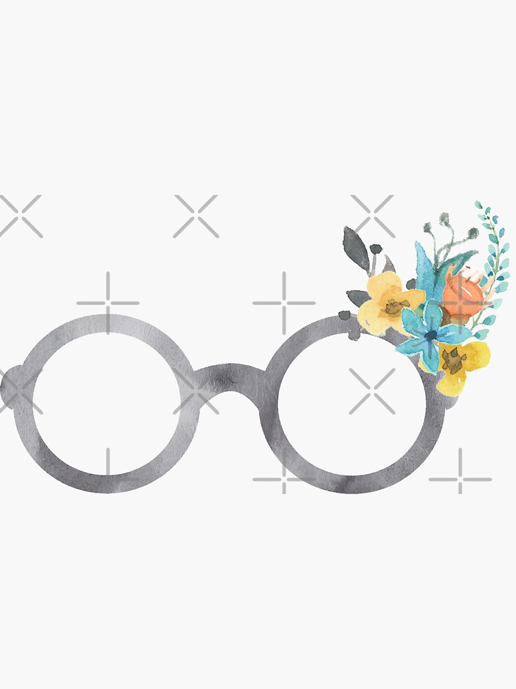 " Round Eyeglasses With A Floral Bouquet" Sticker by Primroaddesigns ...