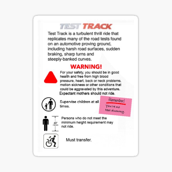 "Test Track safety sign" Sticker for Sale by disneyfan83 | Redbubble