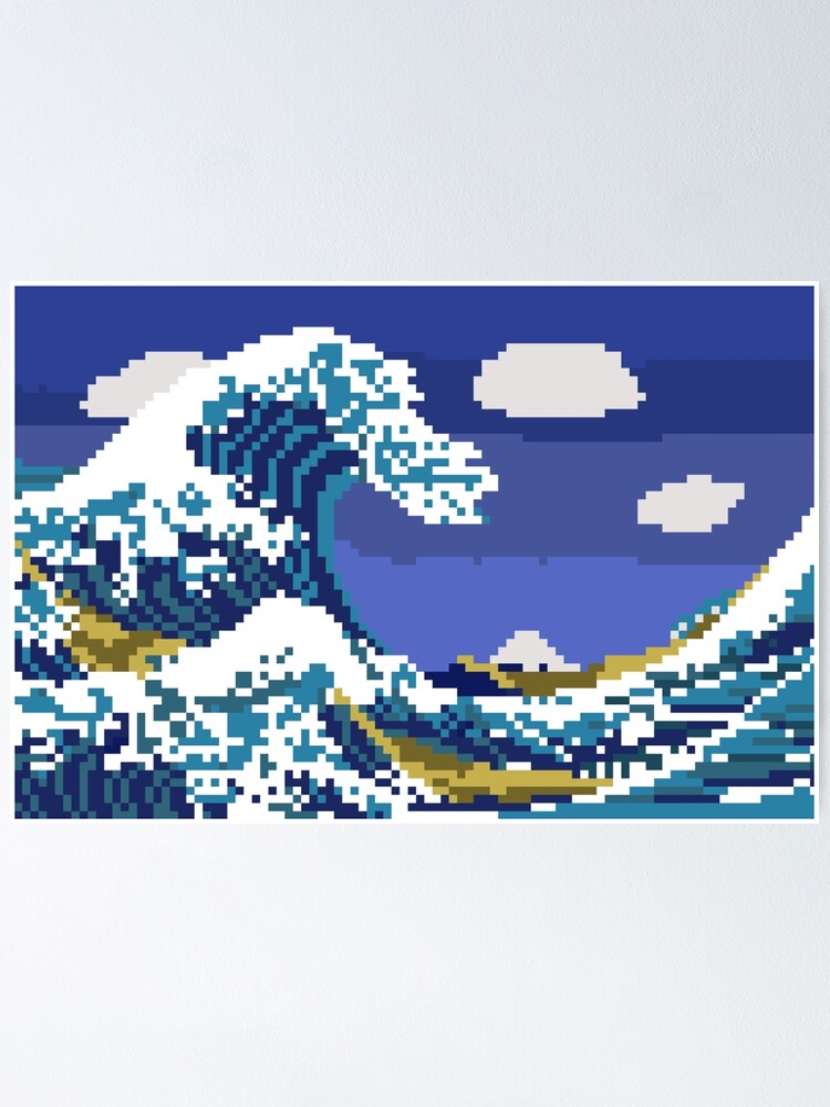 "Great Wave Off Kanagawa • Pixel Art • Blue tone" Poster for Sale by ...