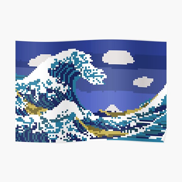 "Great Wave Off Kanagawa • Pixel Art • Blue tone" Poster for Sale by ...