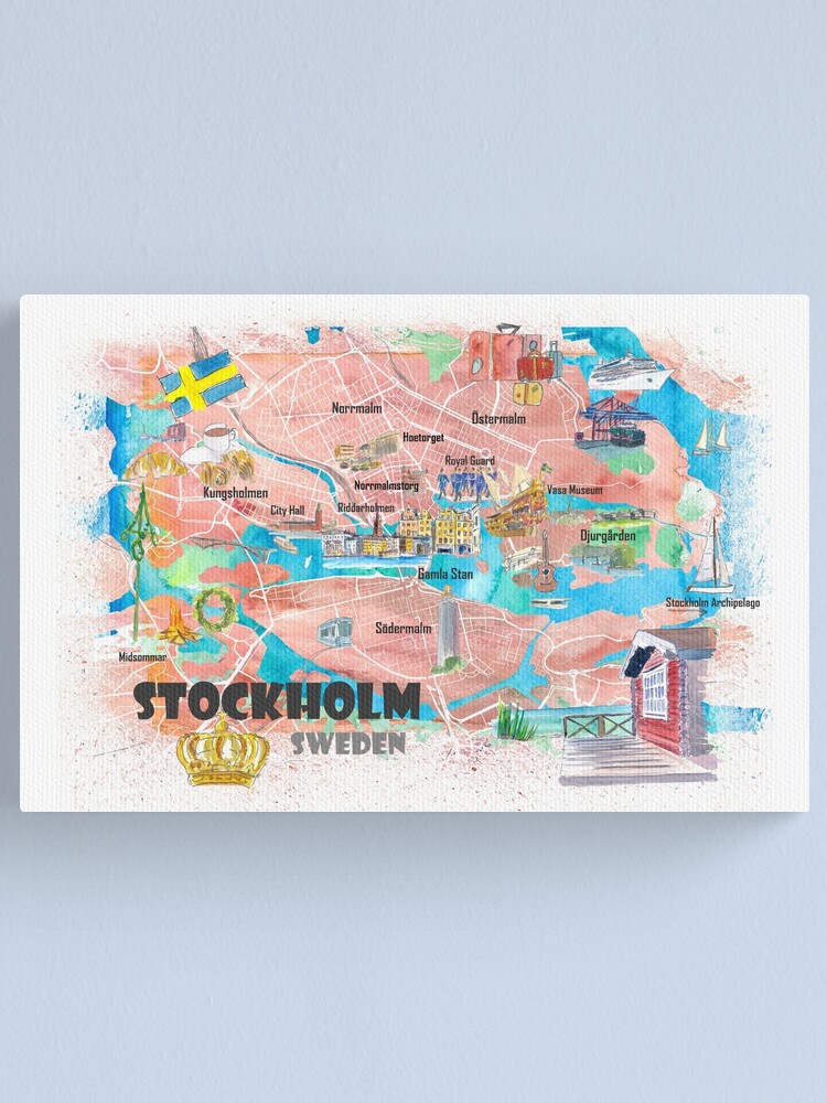 "Stockholm Sweden Illustrated Map with Main Roads Landmarks and ...