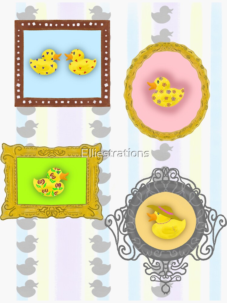 "Rubber ducks in frames" Sticker for Sale by Elliestrations | Redbubble