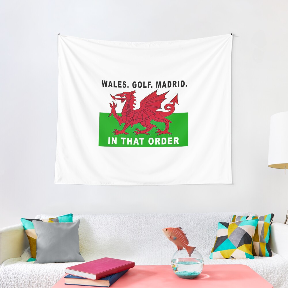 "Gareth Bale flag - Wales. Golf. Madrid. In That Order" Tapestry for ...