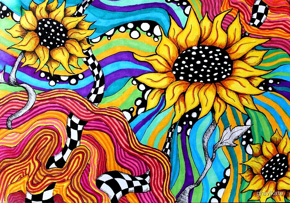 "Trippy Sunflowers" by gravikate | Redbubble
