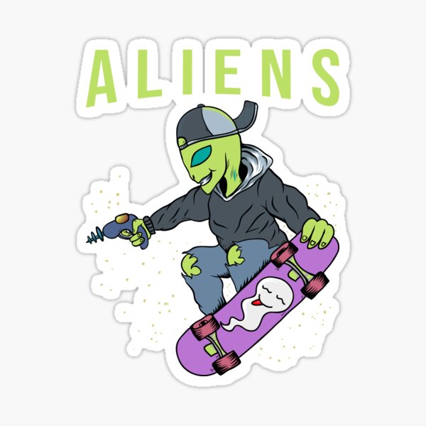 "Aliens Skate Too" Sticker by Alchemytshirts | Redbubble