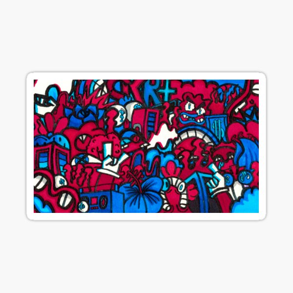 "Red and blue doodle art" Sticker for Sale by Mint-Art | Redbubble