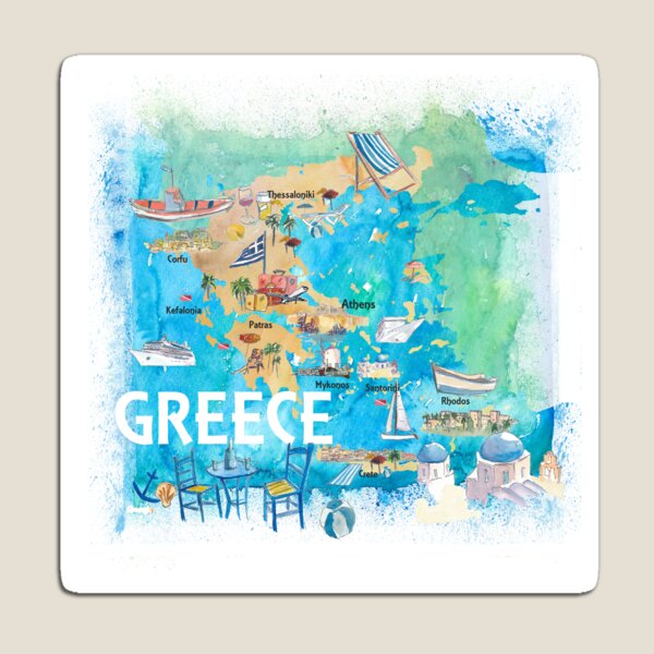 "Greece Illustrated Travel Map with Landmarks and Highlights" Magnet ...