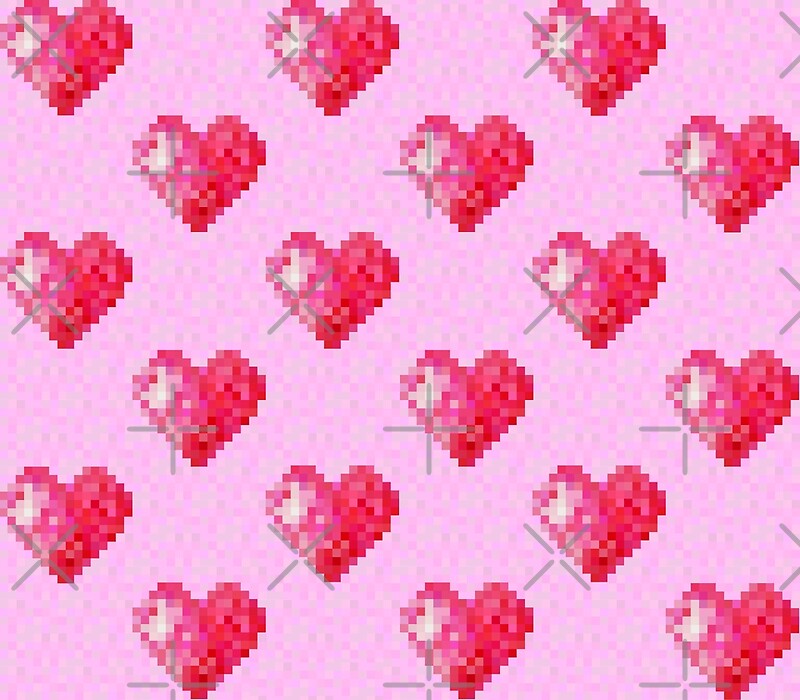 "Pink Pixel Hearts" by Jokertoons | Redbubble