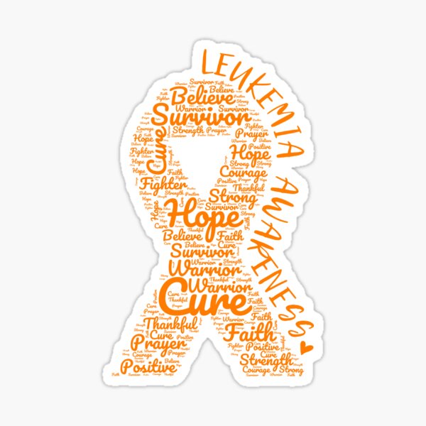 "Leukemia Awareness Orange Ribbon With Positive Words" Sticker for Sale ...