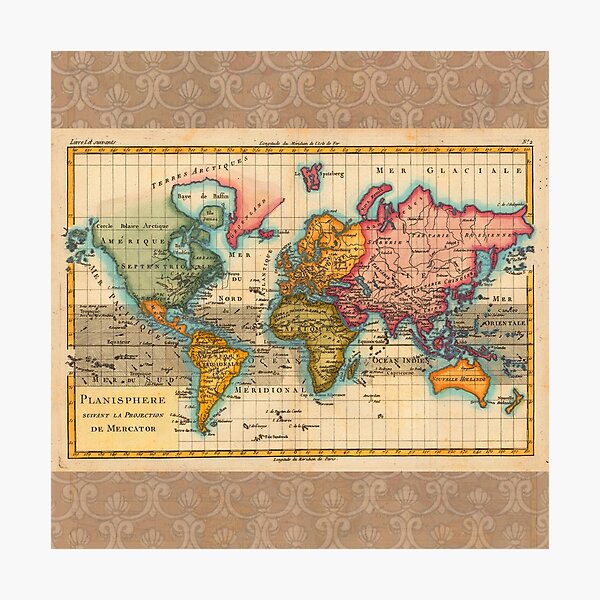 "World Map 1700s Antique Vintage Hemisphere Continents Geography ...