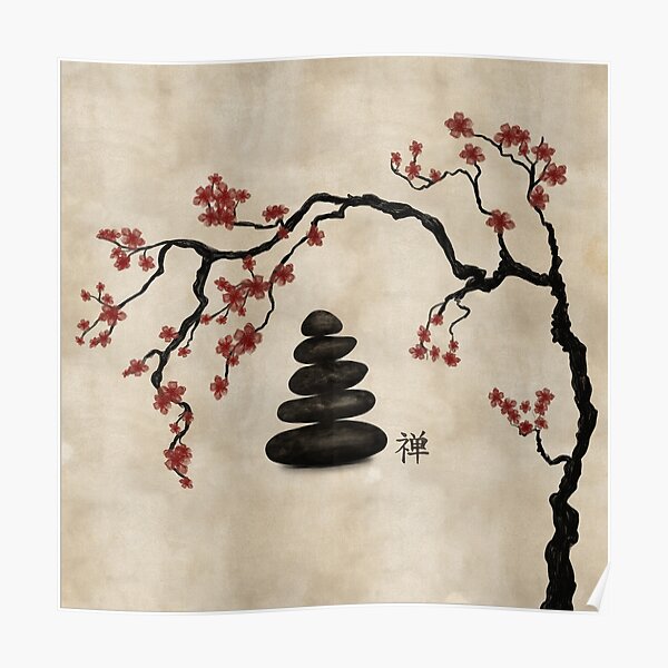 "Zen stones Sakura Tree" Poster for Sale by k9printart | Redbubble