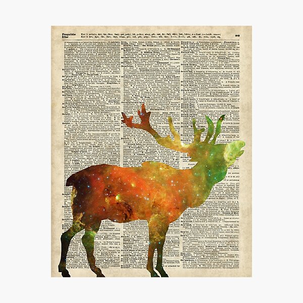 "Space Reindeer Vintage Stencil Over Old Book Page" Photographic Print ...