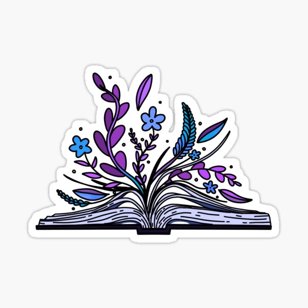 "Purple Floral book" Sticker by 3blondegirls | Redbubble
