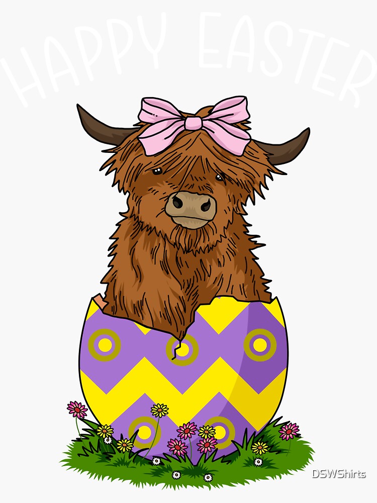 "Happy Easter Scottish Highland Cow Gifts Easter Egg Cow" Sticker for ...