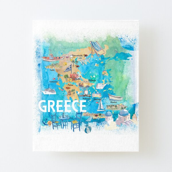 "Greece Illustrated Travel Map with Landmarks and Highlights" Mounted ...