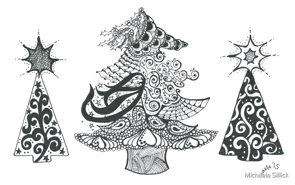 "Doodle Art Christmas Trees" by Michaela Sillick | Redbubble