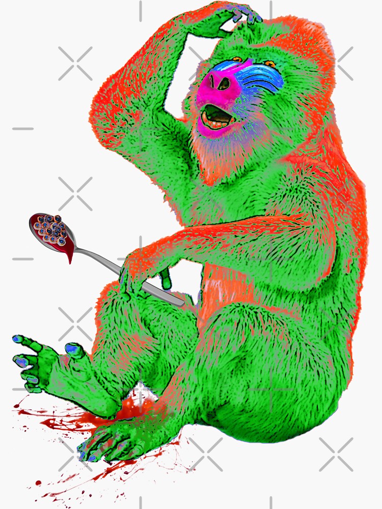 "The Rainbow Baboon Gobbled 15 Fish Eyes With Each Spoon" Sticker for ...