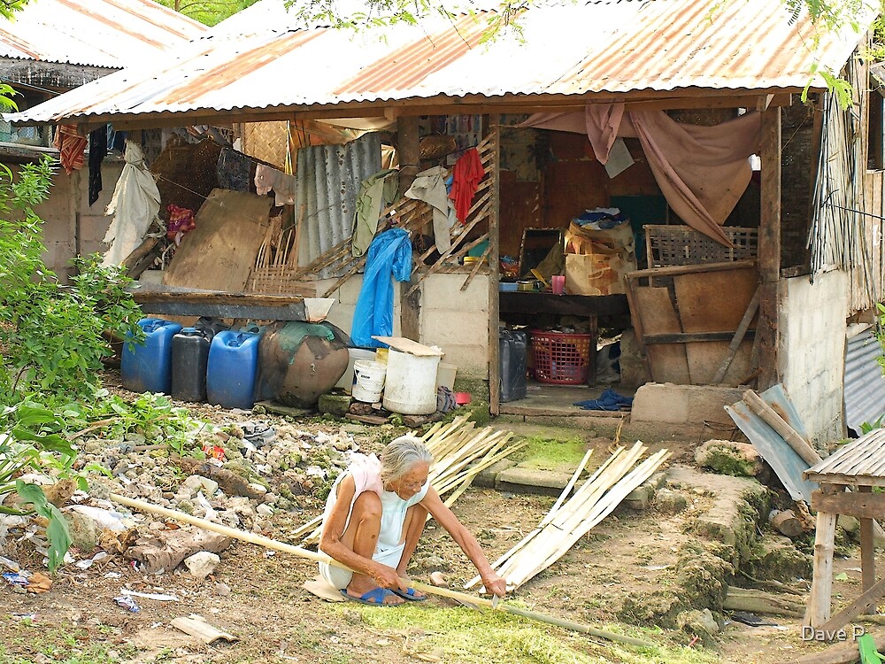 "Old lady repairs typhoon-damaged hut" by Dave P | Redbubble