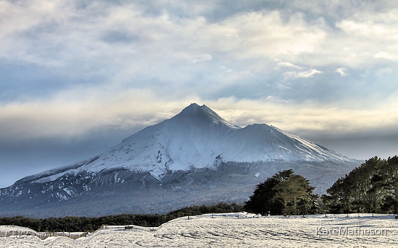 "Taranaki under snow" by KateMatheson | Redbubble