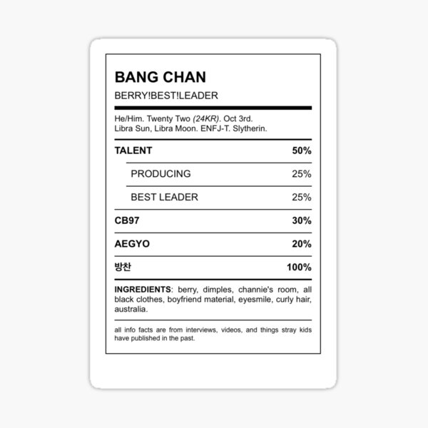 "Bang Chan Info Label" Sticker for Sale by wltjd914 | Redbubble