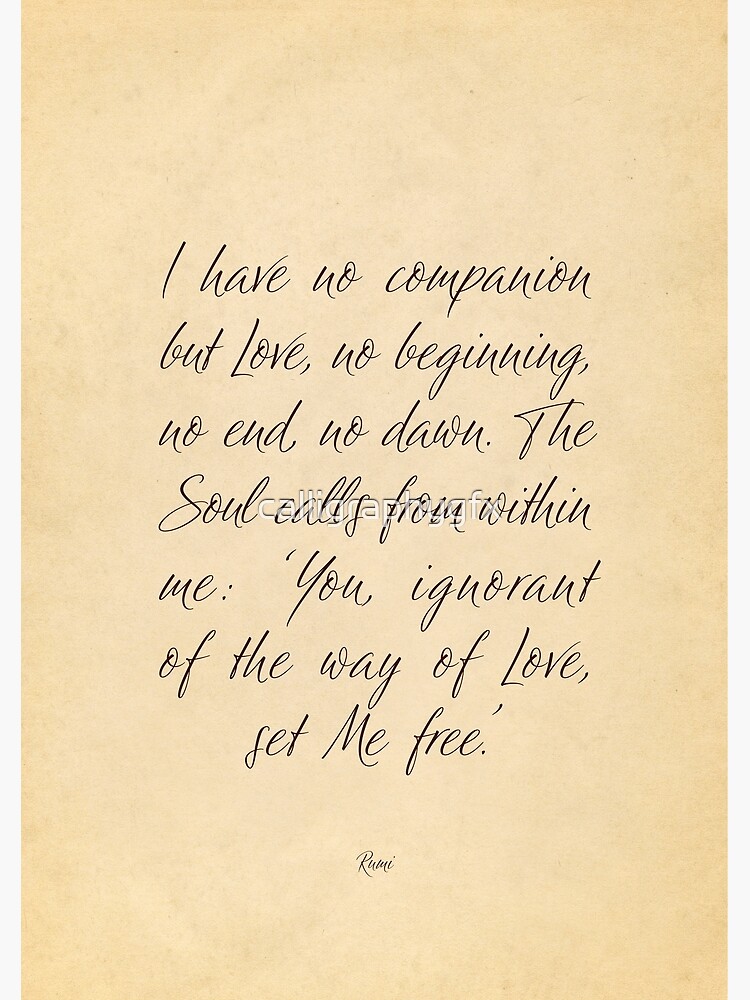 "I have no companion but Love, no beginning, no end, no dawn - Rumi ...
