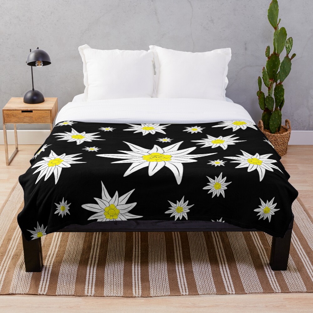 "Edelweiss Pattern on Black" Throw Blanket by iCraftCafe | Redbubble