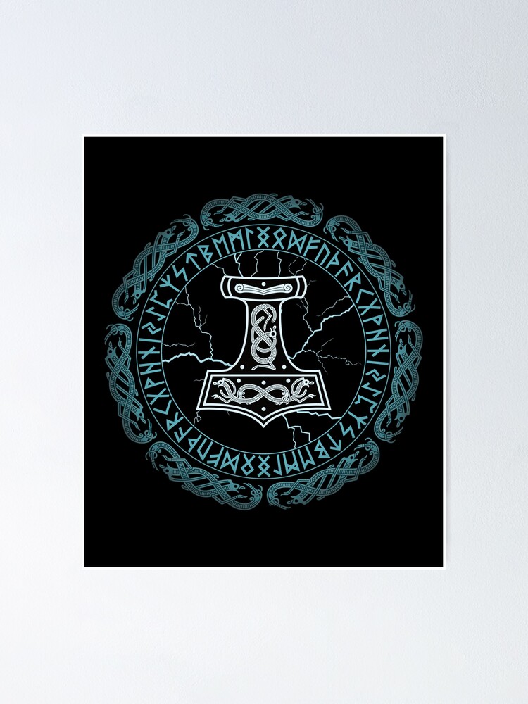 "Mjölnir Hammer of Thor Runes" Poster for Sale by Beltschazar | Redbubble