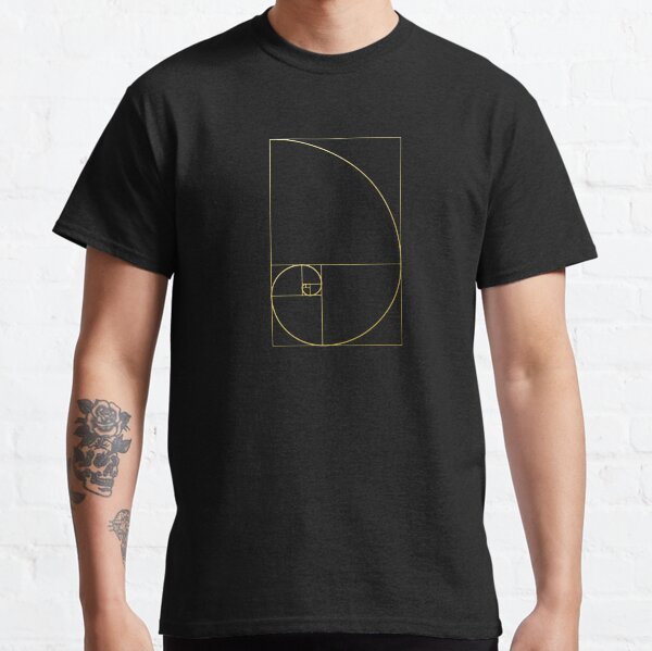 "Fibonacci Golden Ratio gold spiral sacred geometry sequence science code phi" Classic T-Shirt ...