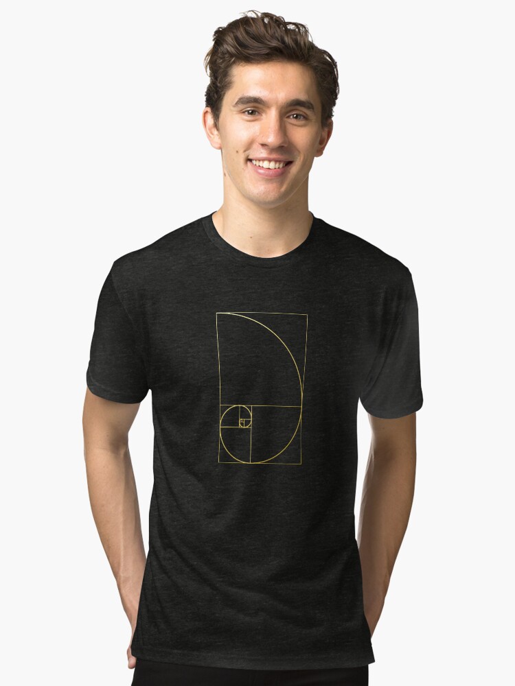 "Fibonacci Golden Ratio gold spiral sacred geometry sequence science code phi" Tri-blend T-Shirt ...
