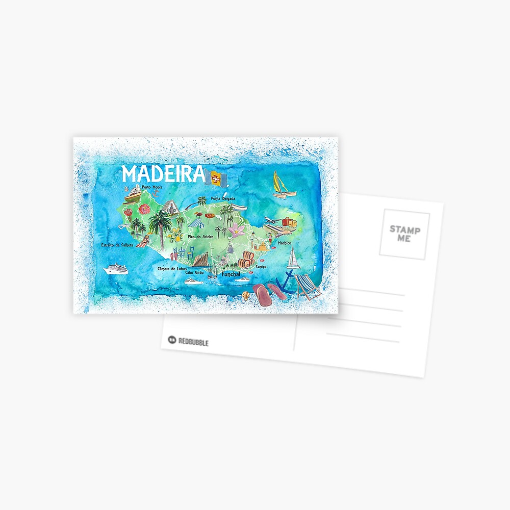 "Madeira Portugal Island Illustrated Map with Landmarks and Highlights ...