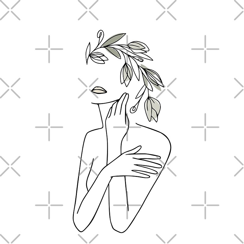 "Abstract Line Art Drawing Nymph With Floral Wreath I" by UtArt | Redbubble