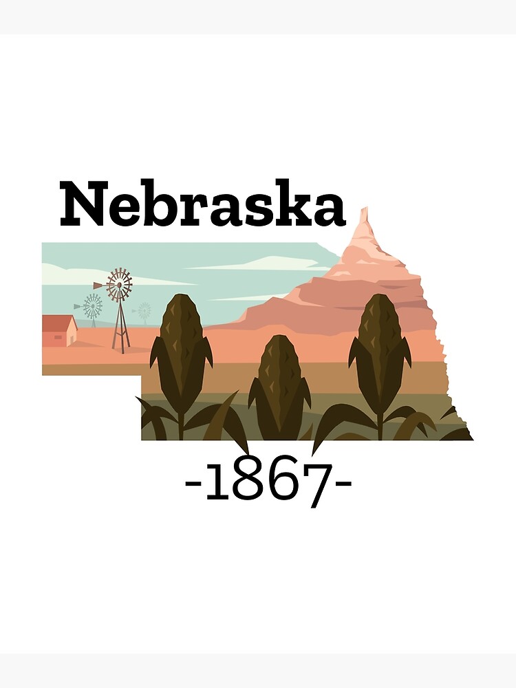 "Nebraska state outline with date of entry to the Union and nature ...