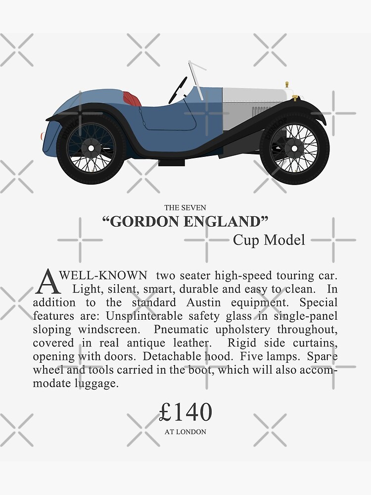 "Austin 7 Special 'Gordon England Cup' Model (Blue) 1920s Advert" Art ...