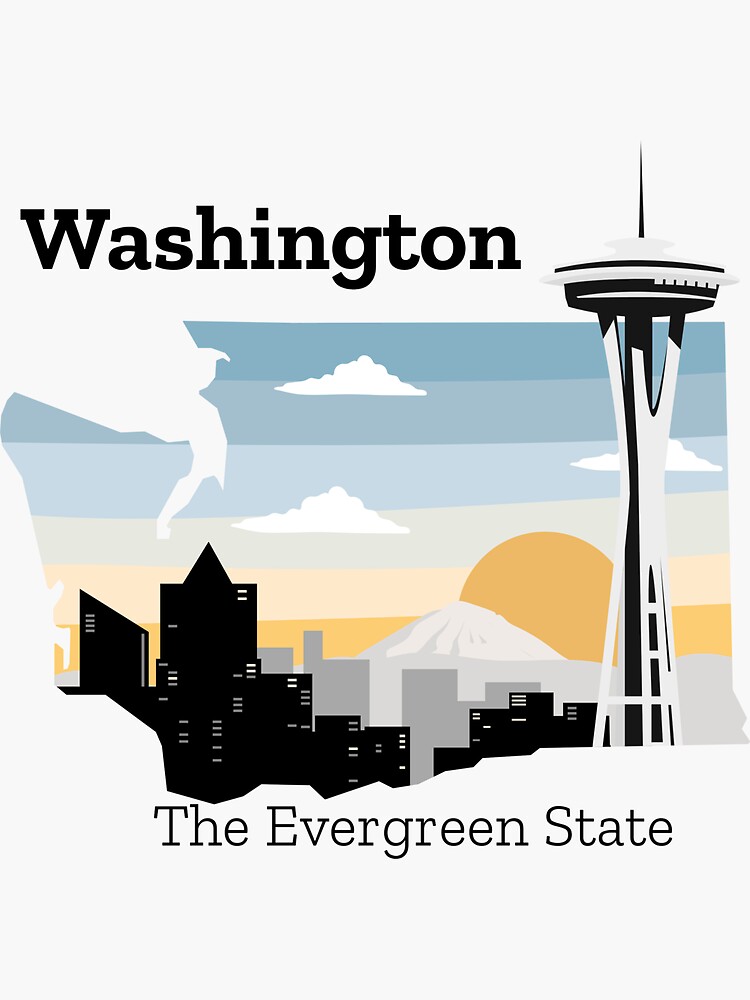 "Washington state outline with Seattle insert" Sticker by McWatty ...