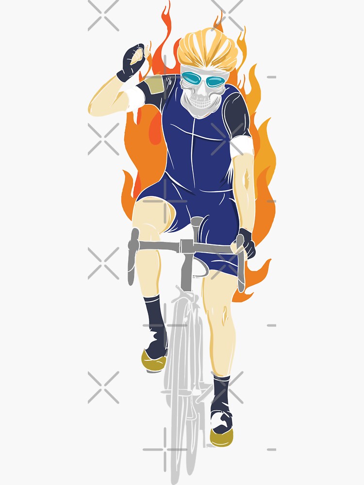 "CYCLING: Cyclist Skeleton On Fire" Sticker by woormle | Redbubble