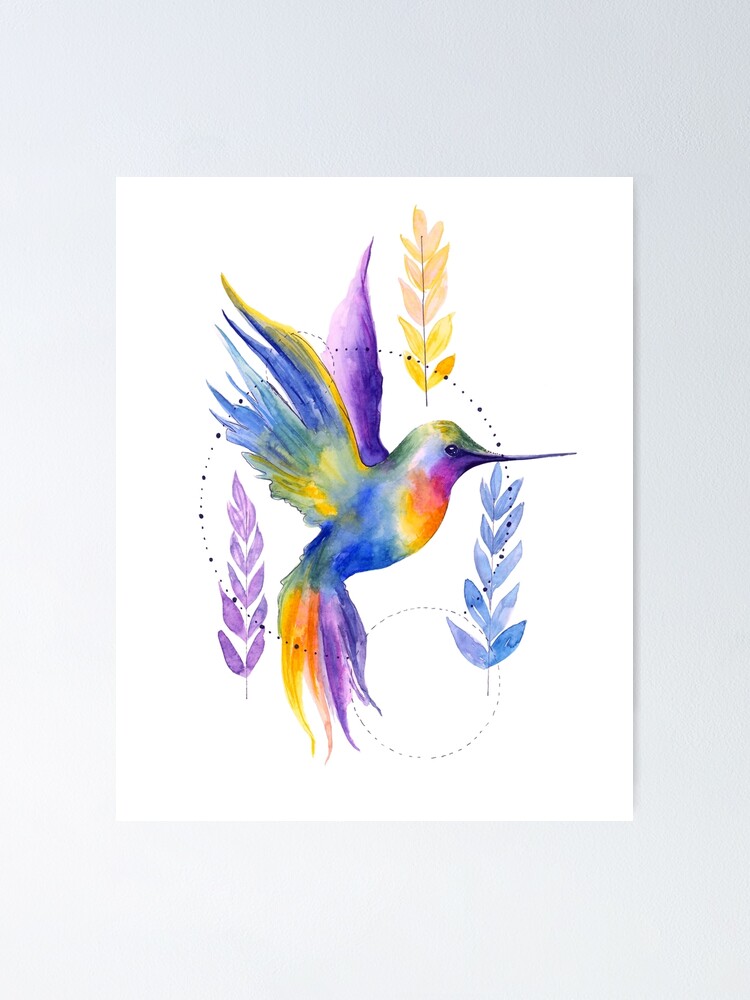 Póster «Acuarela de colibrí azul y púrpura» de Alishathunem | Redbubble