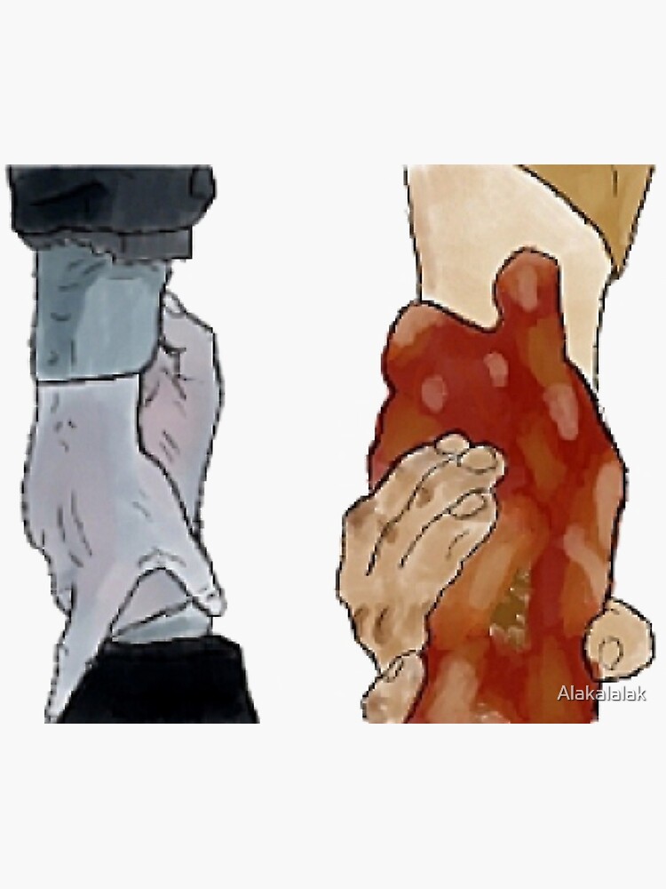 "Frodo and Sam Holding Hands" Sticker for Sale by Alakalalak | Redbubble