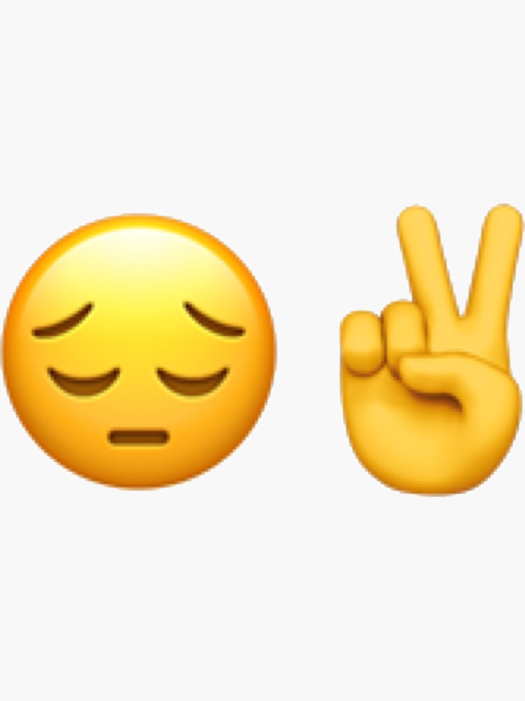 "sad emoji with peace sign sticker " Sticker by sofiamarieee | Redbubble