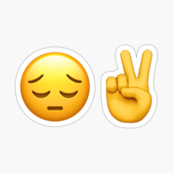 "sad emoji with peace sign sticker " Sticker by sofiamarieee | Redbubble