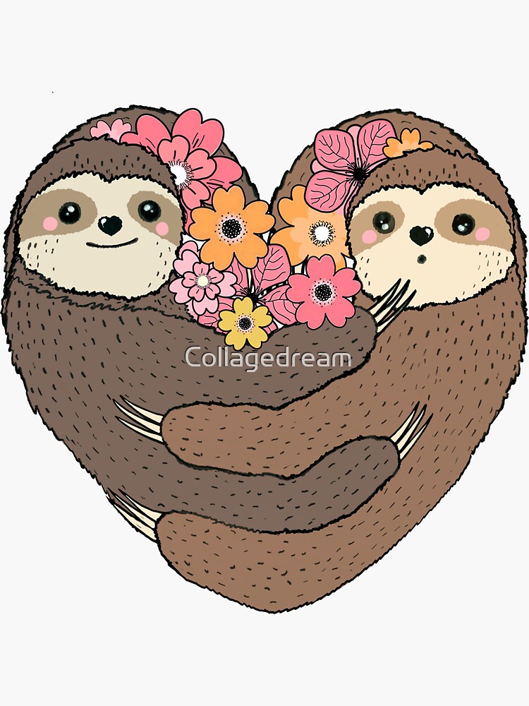 "Sloth and Flower, heart sloths" Sticker for Sale by Collagedream ...