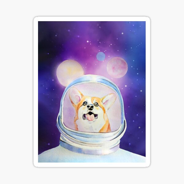 "Corgi Adventure Space Dog" Sticker by MariaWorkman | Redbubble
