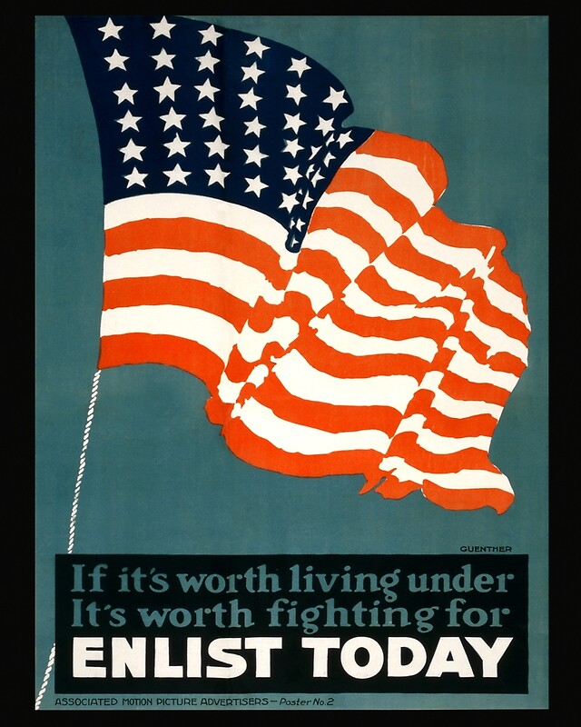 "Patriotic Recruiting War Poster ~ ENLIST TODAY ~ Army Navy Air Force ...